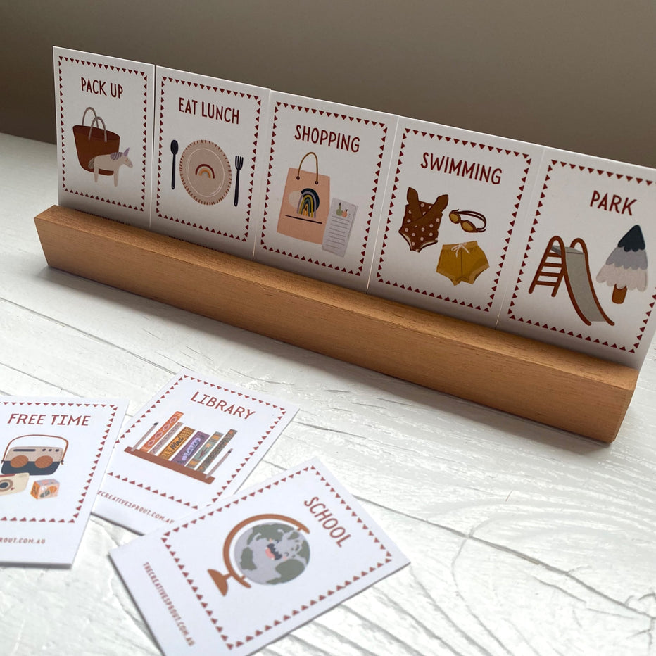 72 Daily Routine Cards & timber stand – our-sensory-life-